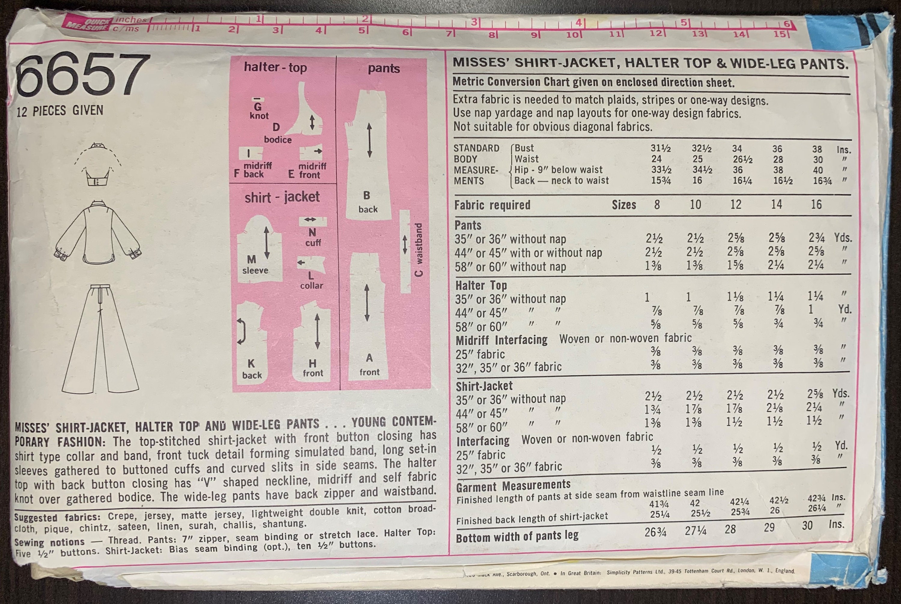 1974 Simplicity 6657 Sewing Pattern Size 8, Bust 31 1/2 - Etsy