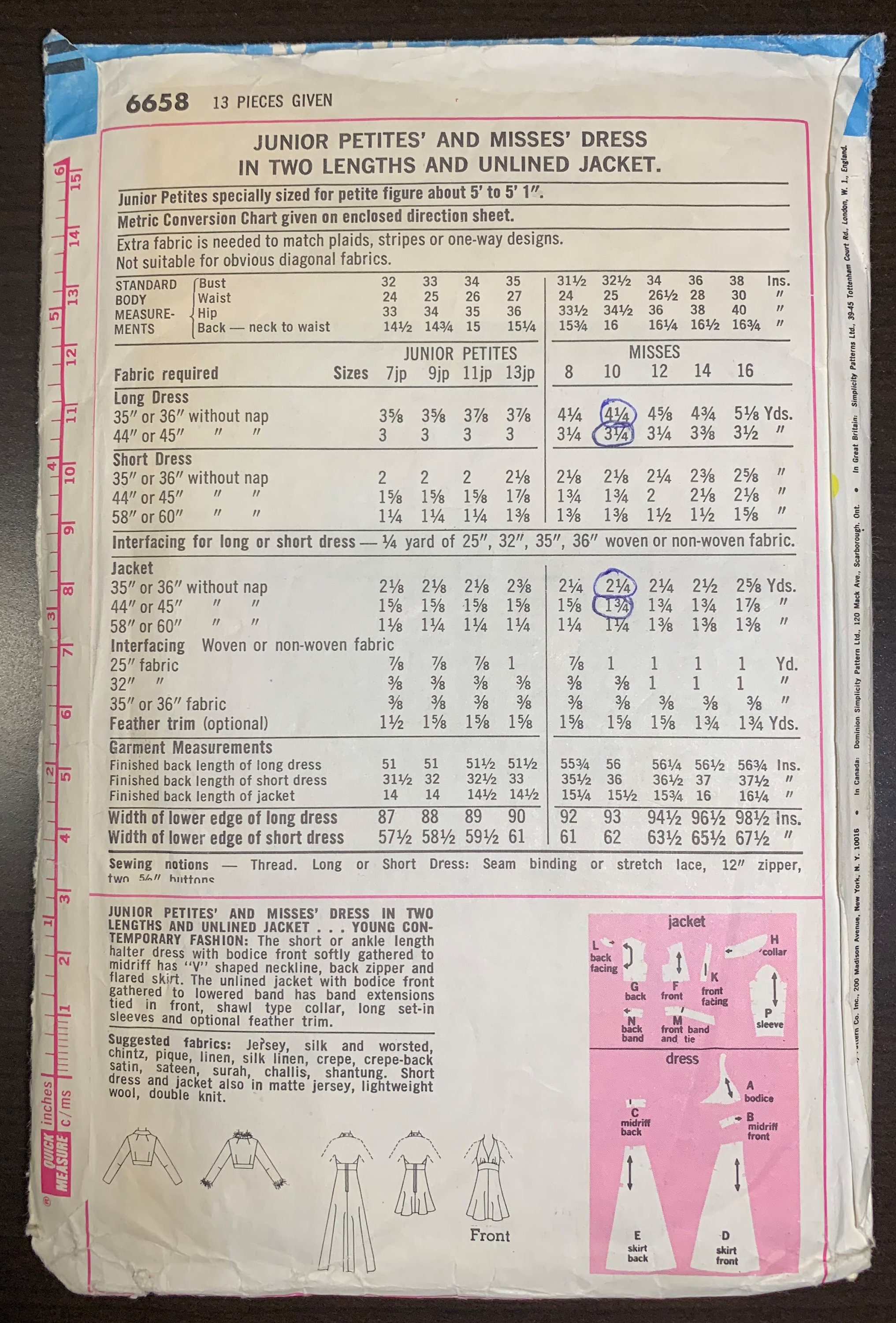 1974 Simplicity 6658 Sewing Pattern Size 10, Bust 32 1/2 - Etsy