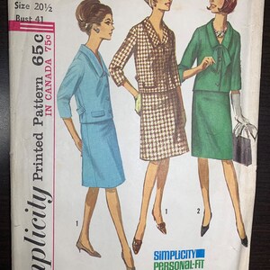 1960s Simplicity 6193 Sewing Pattern Size 20 1/2", Bust 41", Waist 35 ...