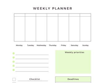 Digital Weekly Planner Download Aesthetic One Page Printable, Modern ...