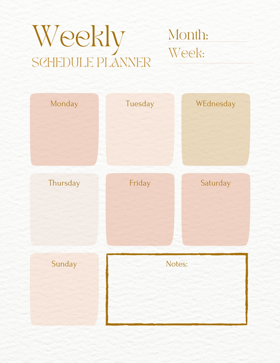 Digital Weekly Planner Download Aesthetic One Page Printable, Modern ...