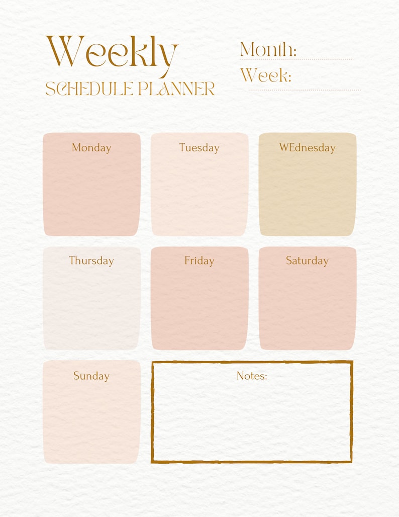 Digital Weekly Planner Download Aesthetic One Page Printable, Modern ...