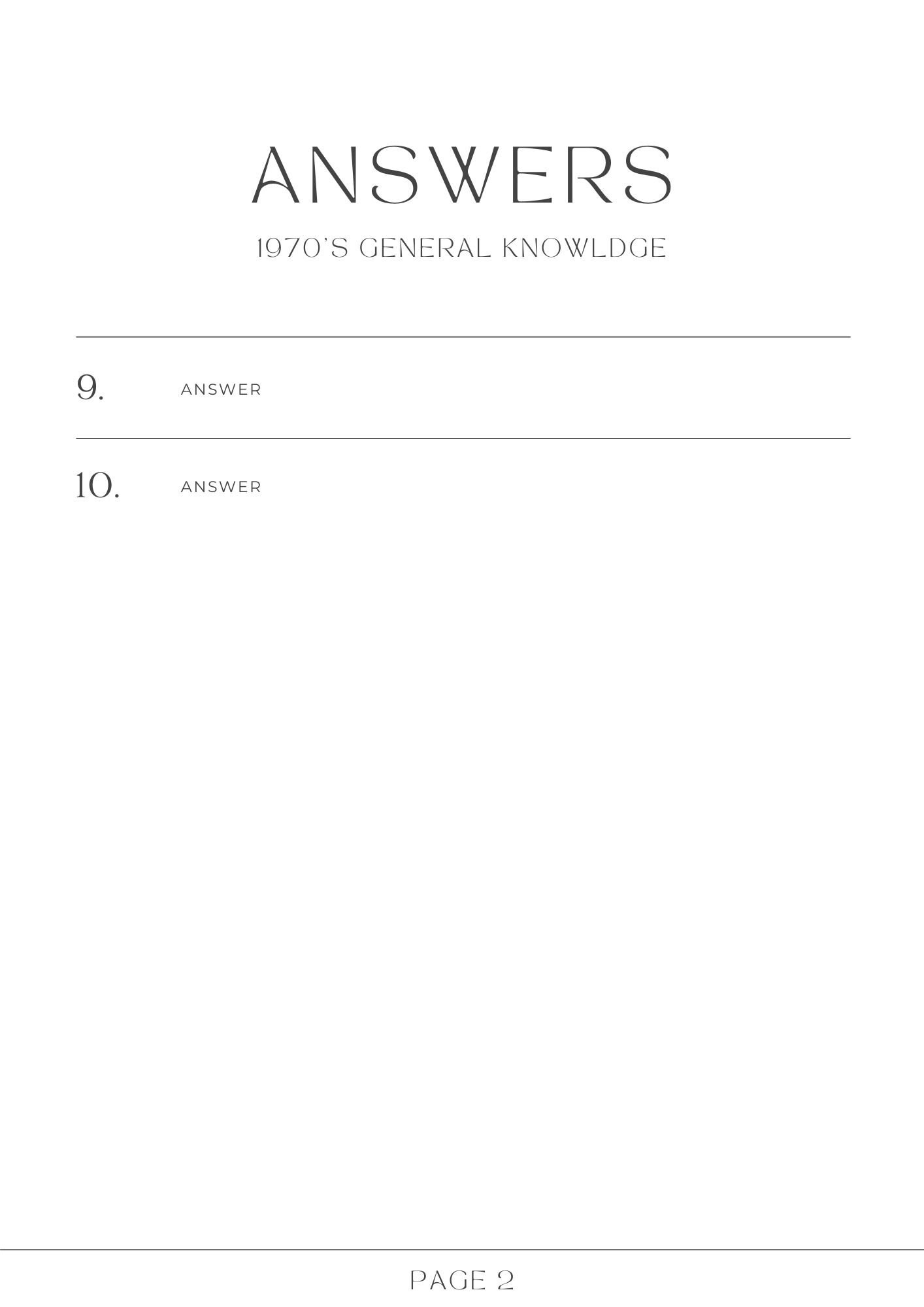 1970 General Knowledge Quiz - Printable Digital Download - Retro Trivia ...