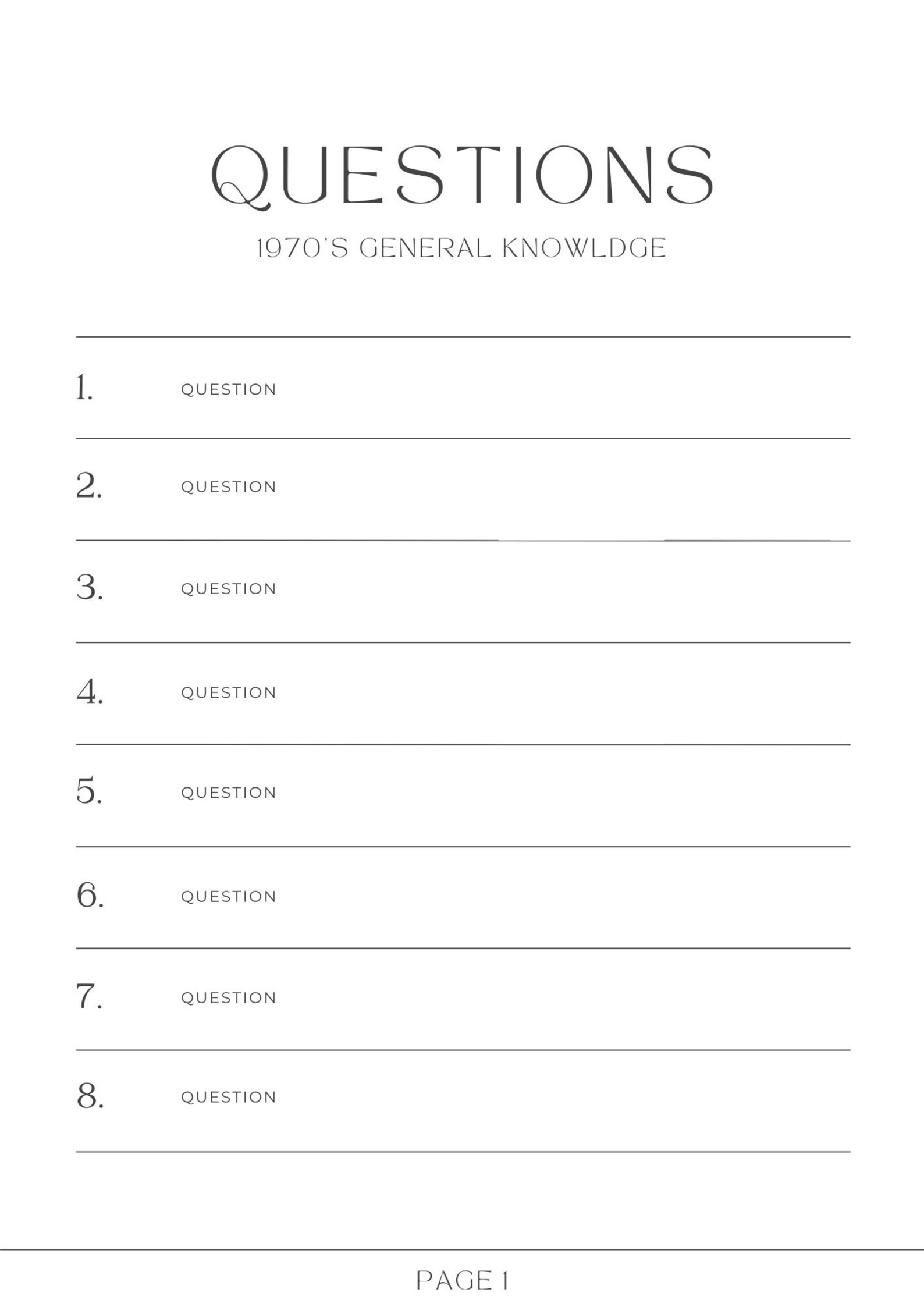 1970 General Knowledge Quiz - Printable Digital Download - Retro Trivia ...