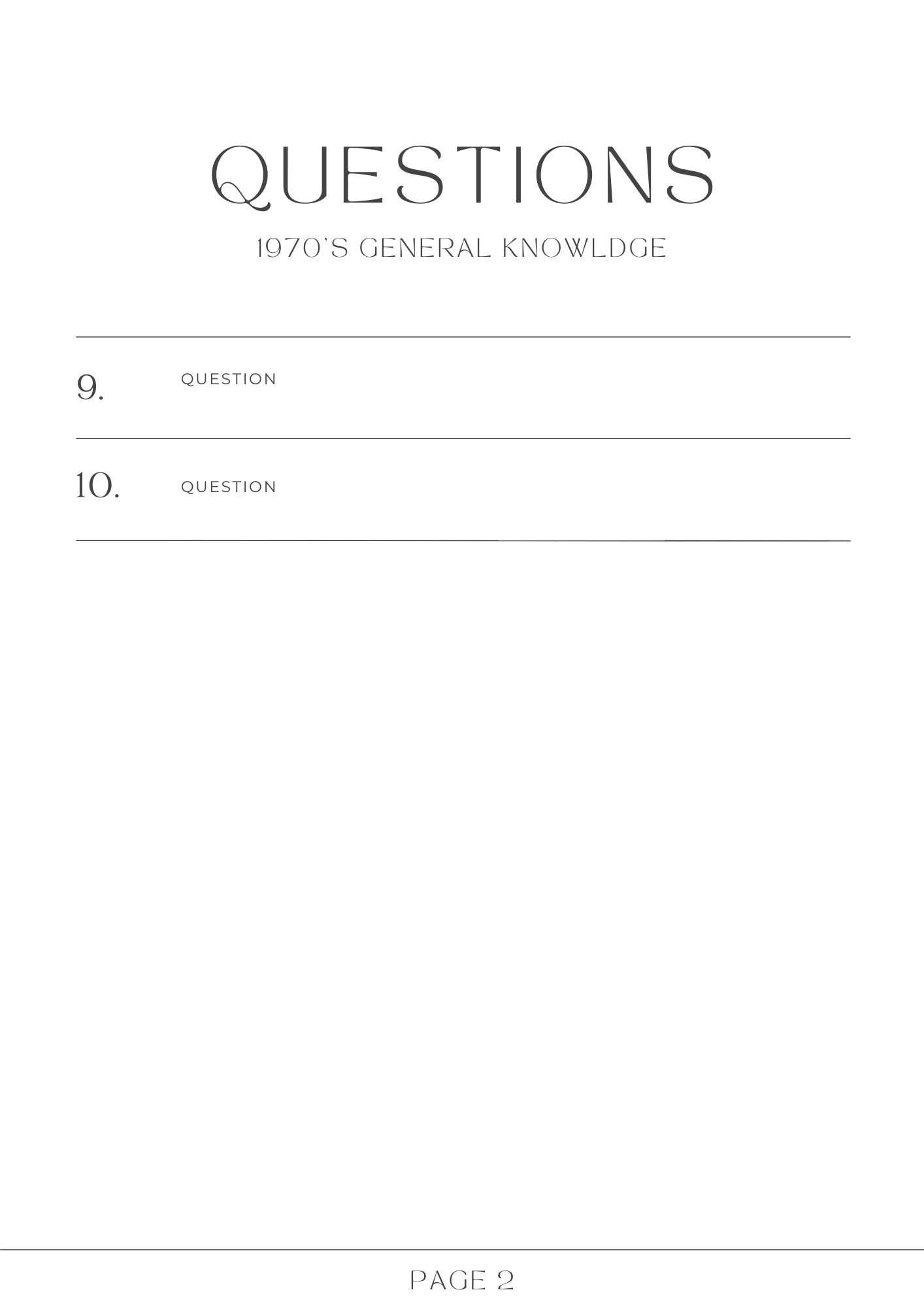 1970 General Knowledge Quiz - Printable Digital Download - Retro Trivia ...