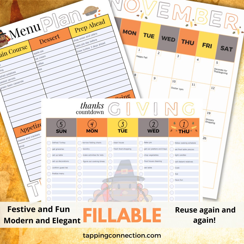 Thanksgiving Dinner Planner, Fillable, Printable, Instant Download - Etsy