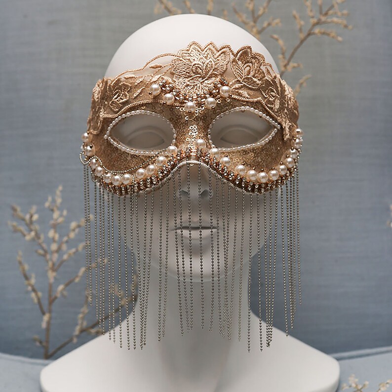 Champagne Lace Retro Elegant Mysterious Mask Tassel Mask - Etsy