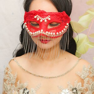 Champagne Lace Retro Elegant Mysterious Mask, Tassel Mask, Masquerade ...