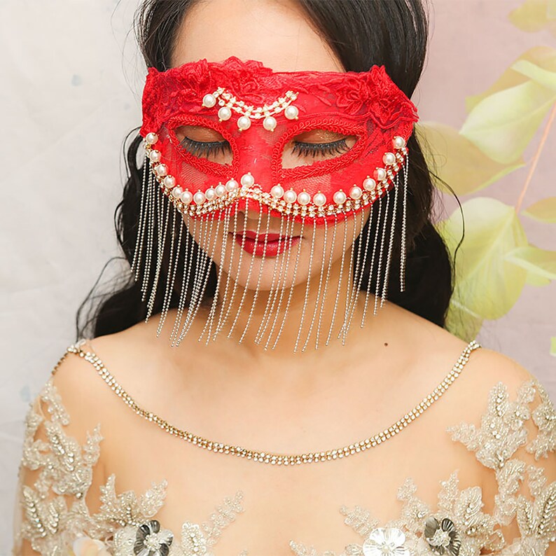 Champagne Lace Retro Elegant Mysterious Mask Tassel Mask - Etsy