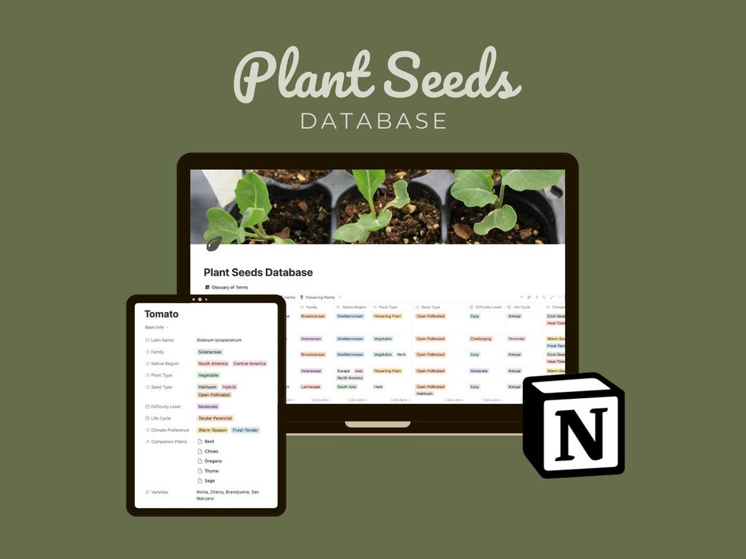 Plant Seeds Database Notion Template for Gardeners - Etsy