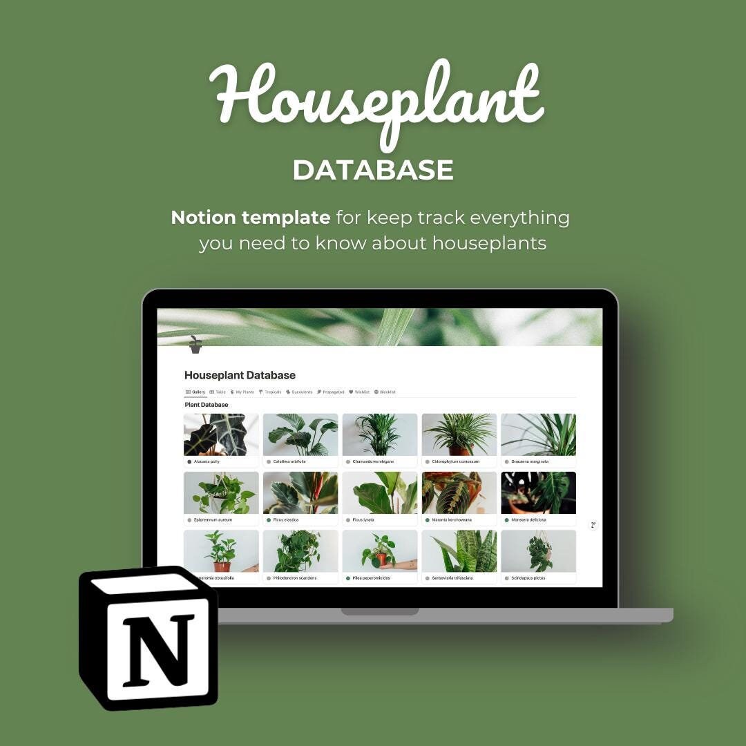 Houseplant Database Notion Template - A Digital Notebook for Indoor ...