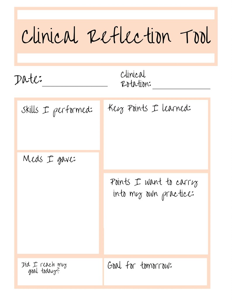 Clinical Reflection Tool Template Nursing School Reflection - Etsy