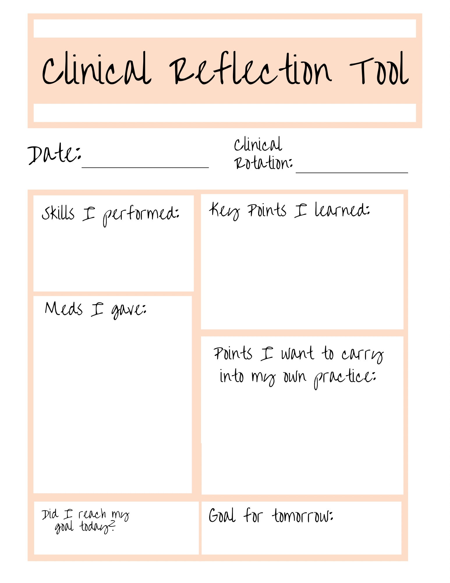 Clinical Reflection Tool Template Nursing School Reflection Template - Etsy