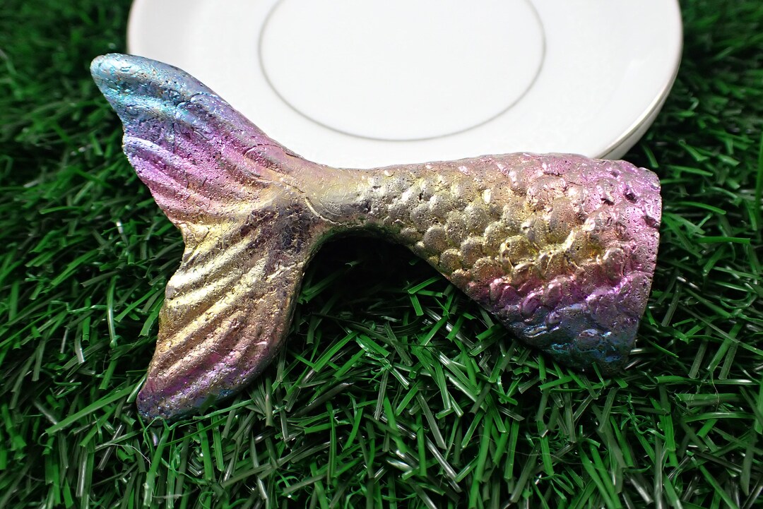 Mermaid Tail Bismuth Crystal Carving - Rainbow Textured Fish Tail - 3 ...