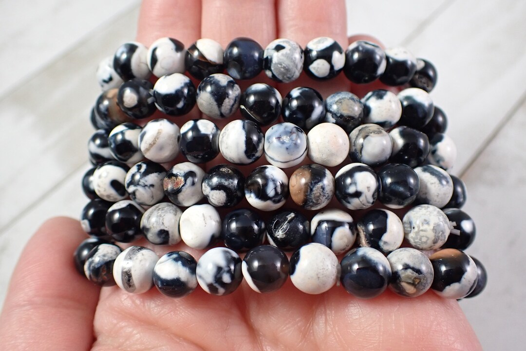One Orca Agate Crystal Bead Bracelet 8mm Smooth Round Beads - Etsy