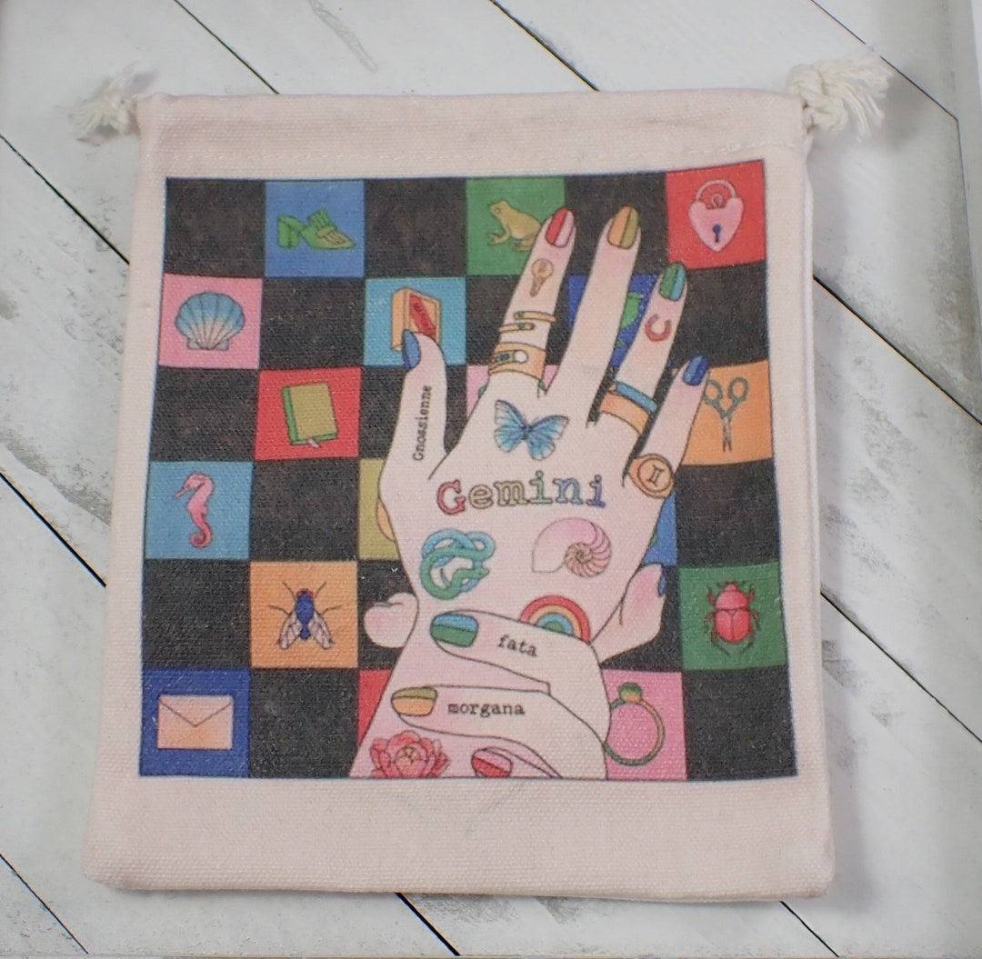 1 Piece Gemini Hand Linen Fabric Crystal Pouch Pink Black White Gemini ...