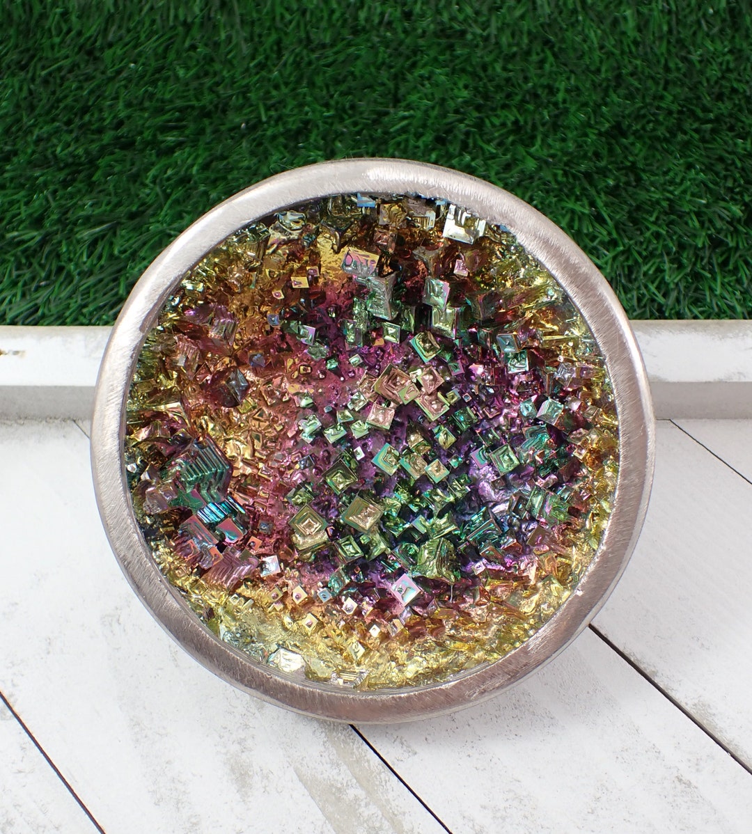 Bismuth Bowl Rainbow Crystal Specimen Green Blue Pink Yellow Metal ...