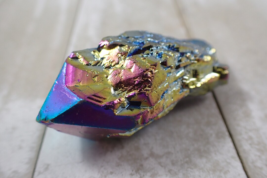 Dark Rainbow Titanium Aura Quartz Crystal Textured Coated Point 2.5 ...
