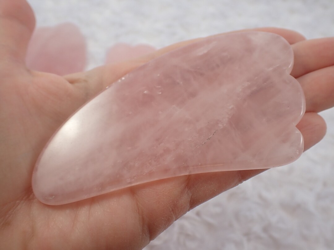 Pretty Natural Rose Quartz Crystal Gua Sha - Smooth Polished Stone Spa ...