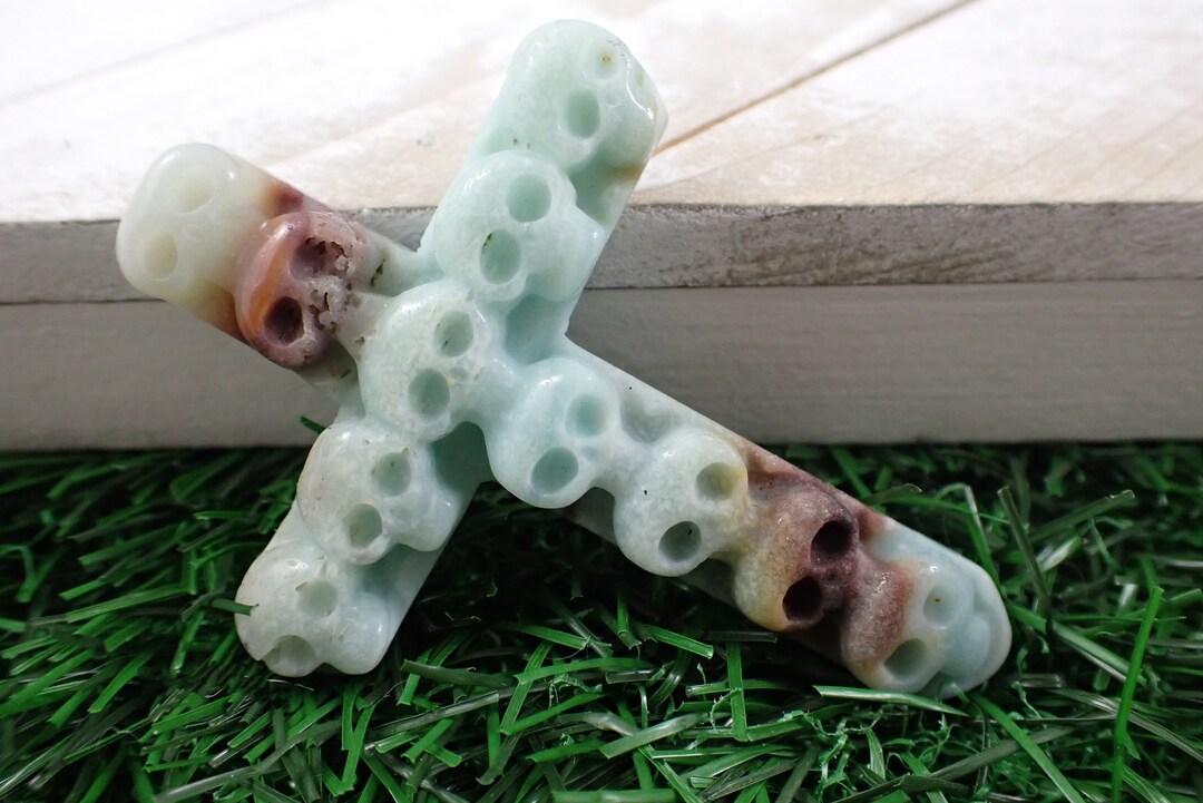 Aqua Blue Caribbean Calcite Crystal Skull Cross - Crystal Carving ...