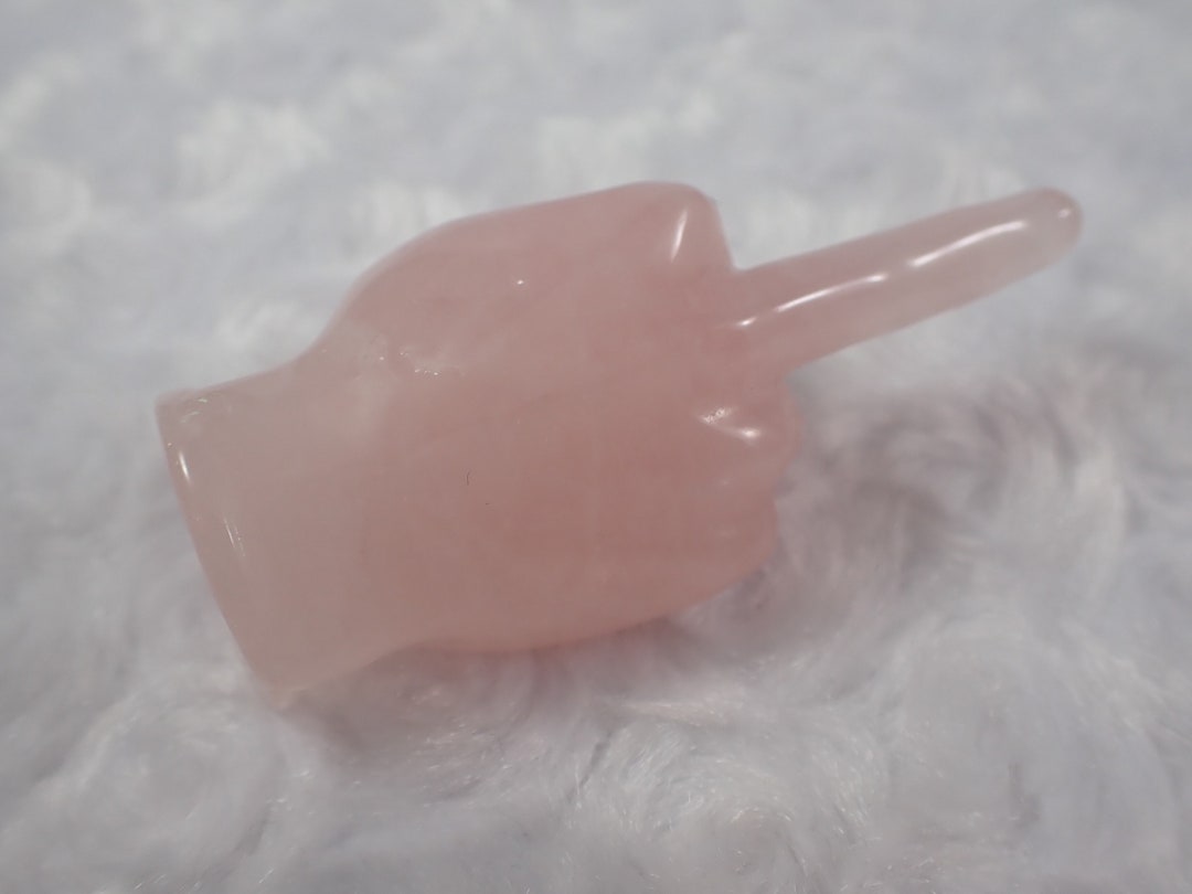 Large Middle Finger Rose Quartz Crystal Carving - Flip off Finger ...