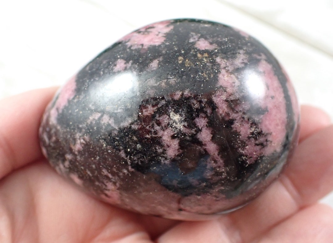 Pink Black Rhodonite Crystal Egg - Large Heavy Polished Egg - 2.75 in ...
