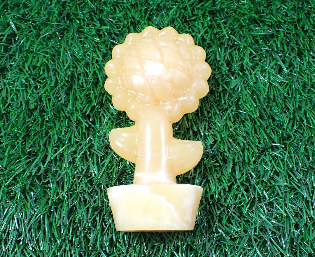 Large Orange Calcite Crystal Sunflower Carving - Tall Standing Potted ...