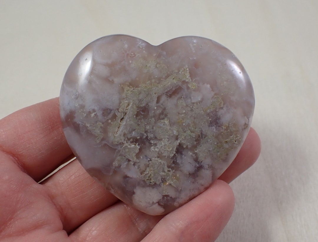 1 Piece Natural Flower Agate Heart Carving - Heart Pink Purple Green ...