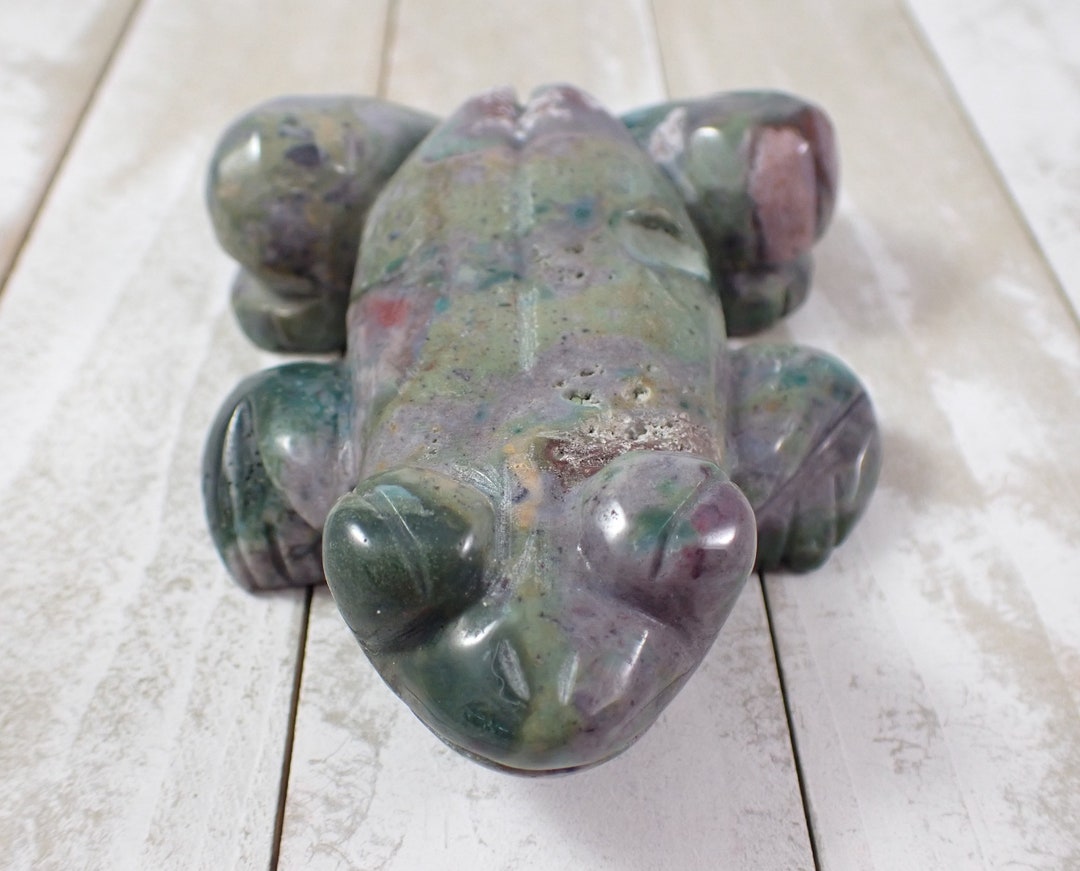 Large Natural Ocean Jasper Crystal Frog Carving Big Heavy Colorful Frog ...