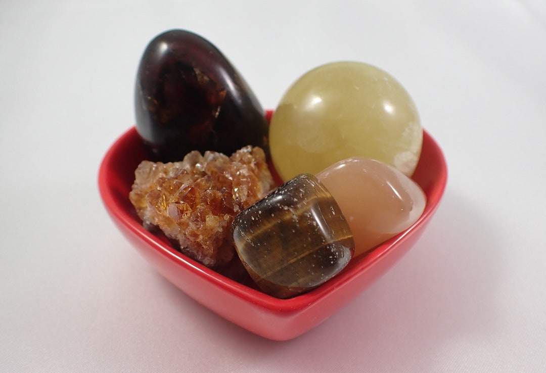 Solar Plexus Chakra Crystal Bowl - Red Heart Glass Bowl - Lemon Calcite ...