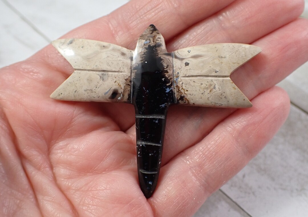 1 Piece Natural Palm Root Crystal Dragonfly Carving - Black Polished ...