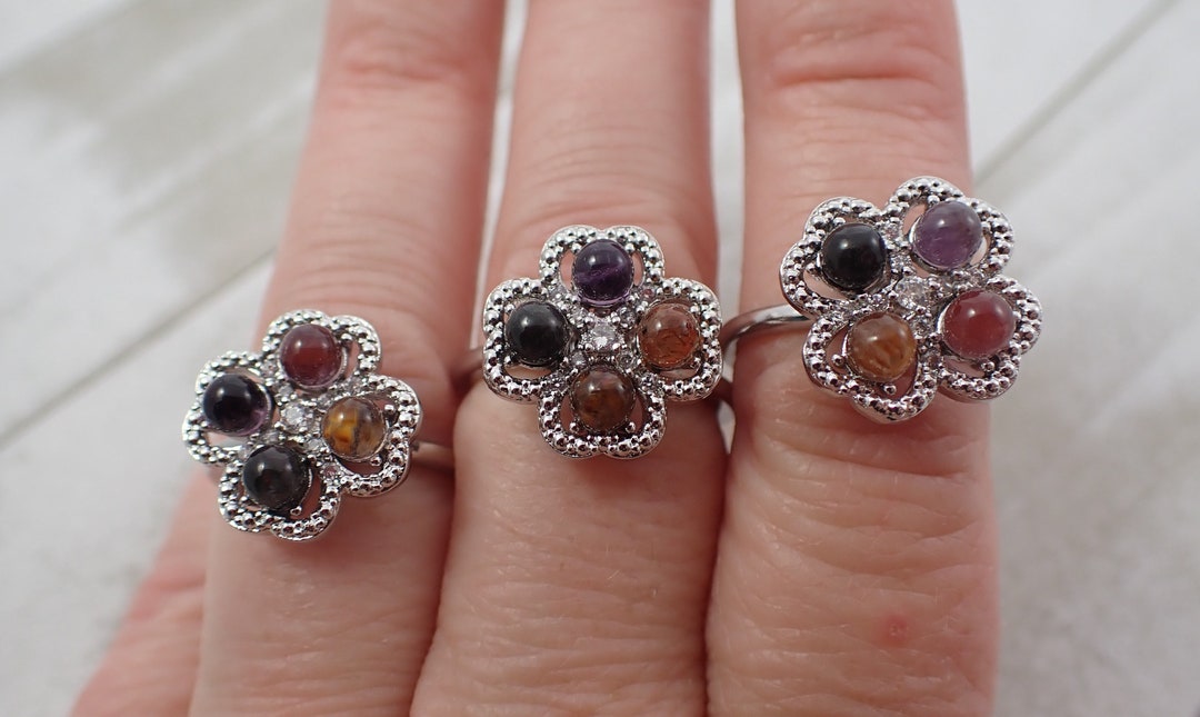 1 Piece Adjustable Auralite 23 Spinner Crystal Ring - Silver Band Four ...