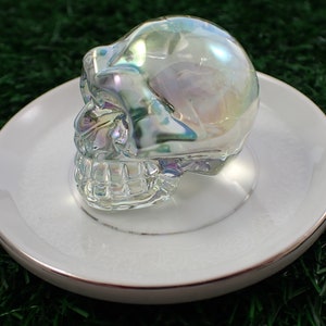 1 Piece Clear Glass Skull Figurine - Translucent Green Purple Tint ...