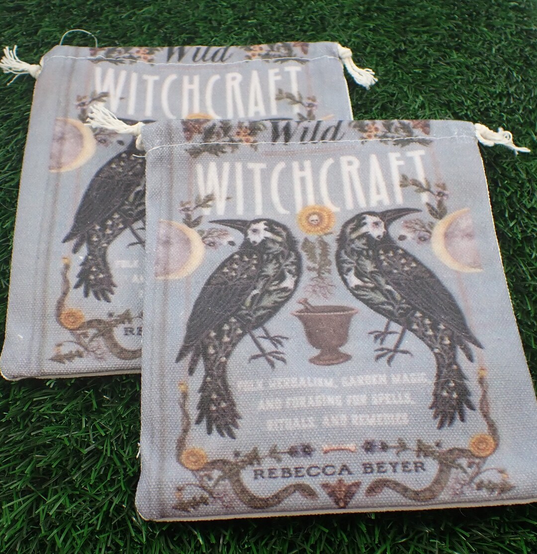 Blue Gray Witchcraft Crystal Fabric Pouch - Black Birds Moon Snakes Bag ...