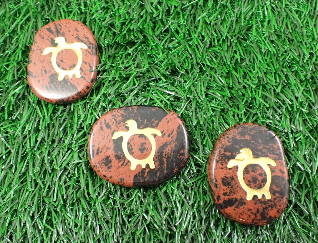 1 Piece Mahogany Obsidian Sea Turtle Crystal Stone - Red Black Oval ...