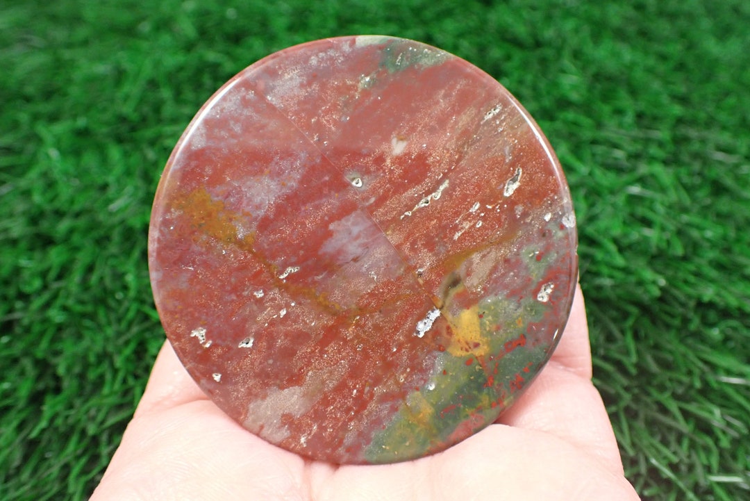 Red Ocean Jasper Crystal Coin Slab Smooth Round Thick Flat Coin Slab ...