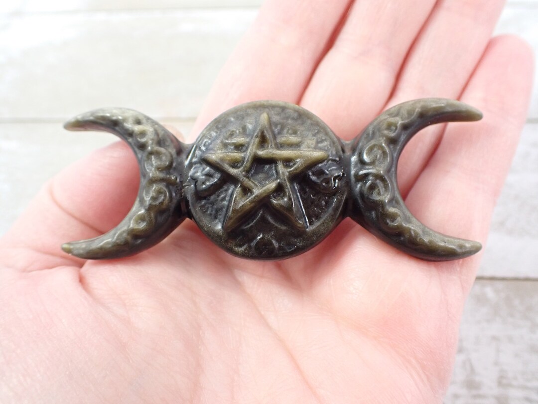Golden Obsidian Triple Moon Crystal - Natural Crystal 3 Moon - 3 Inches ...