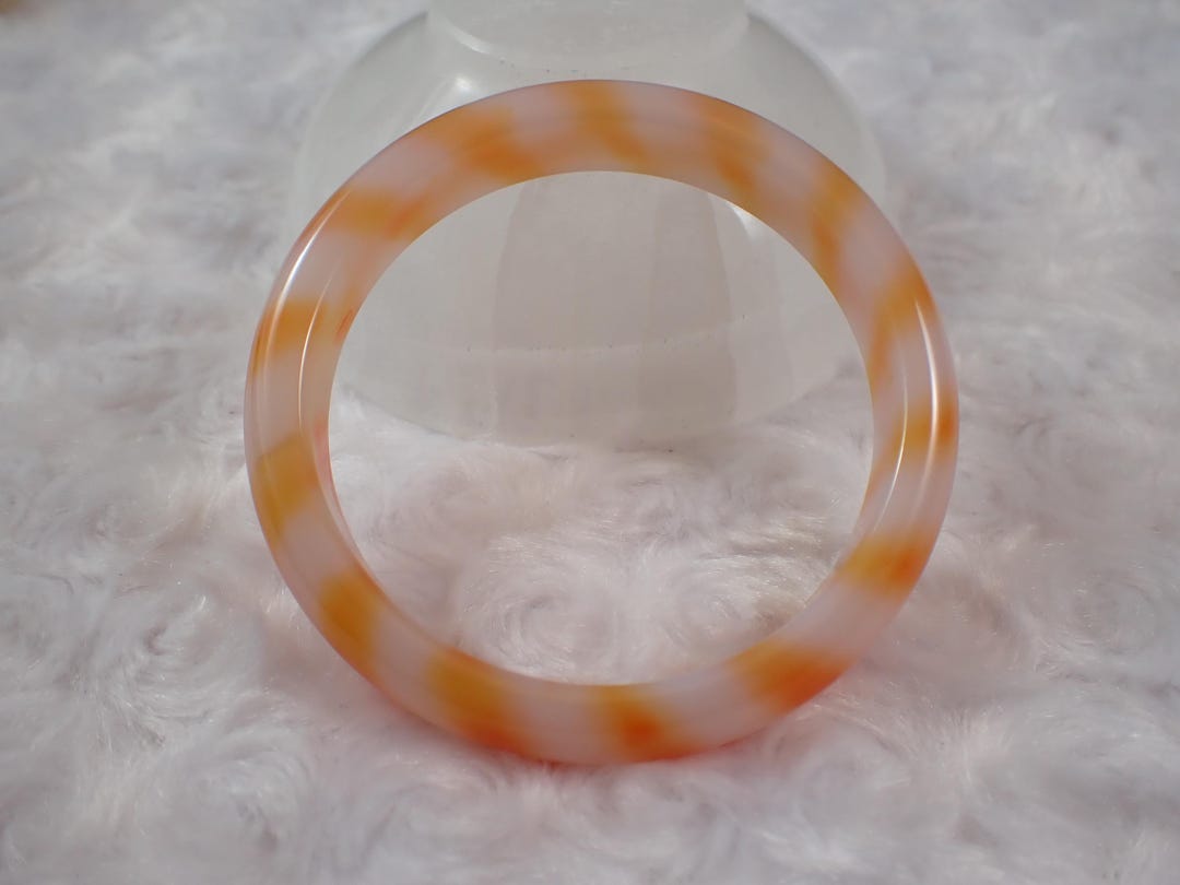 60.6mm Bright Orange White Agate Crystal Bangle Bracelet - Orange ...