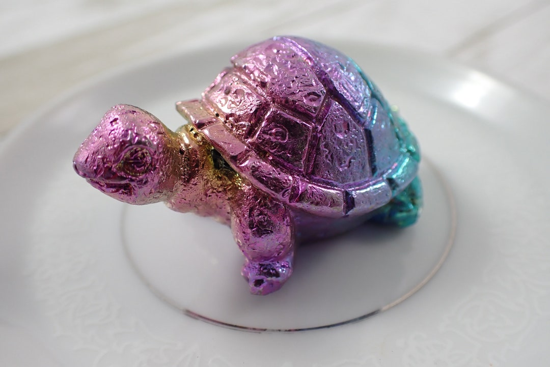Rainbow Turtle Bismuth Crystal Carving Textured Metal Hollow Turtle 2 Inch Bismuth Crystal ...