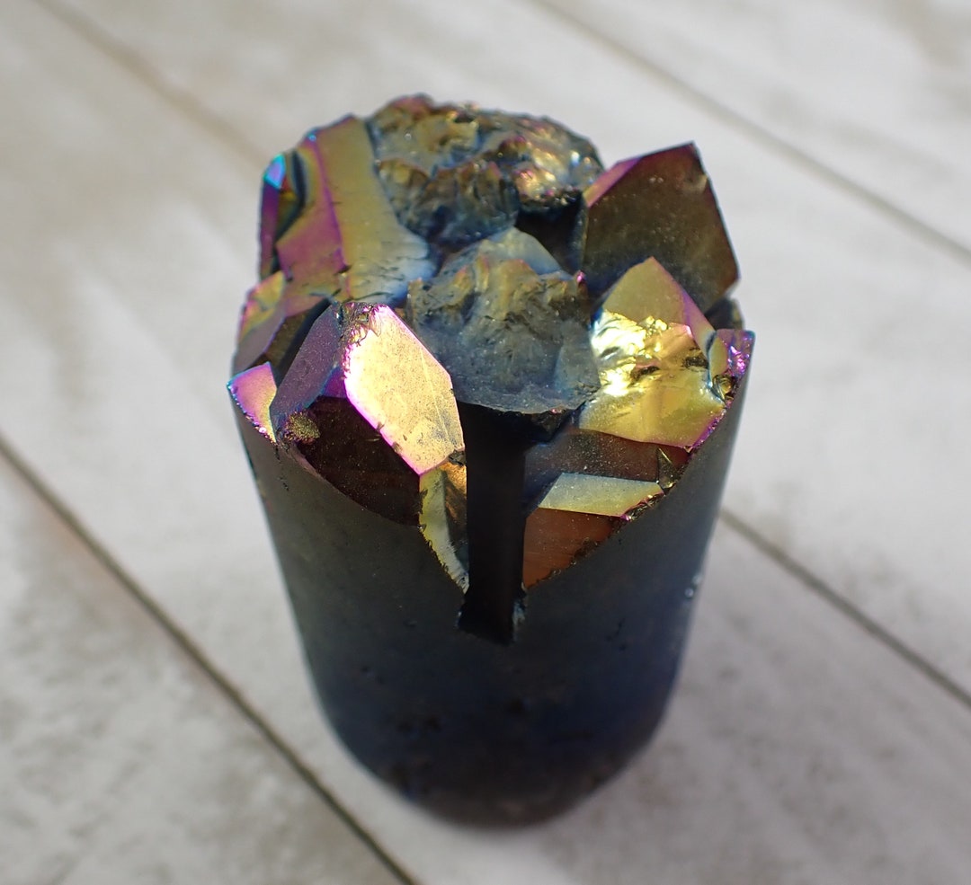 1 Piece Titanium Aura Quartz Crystal Cylinder - Round Textured Cluster ...