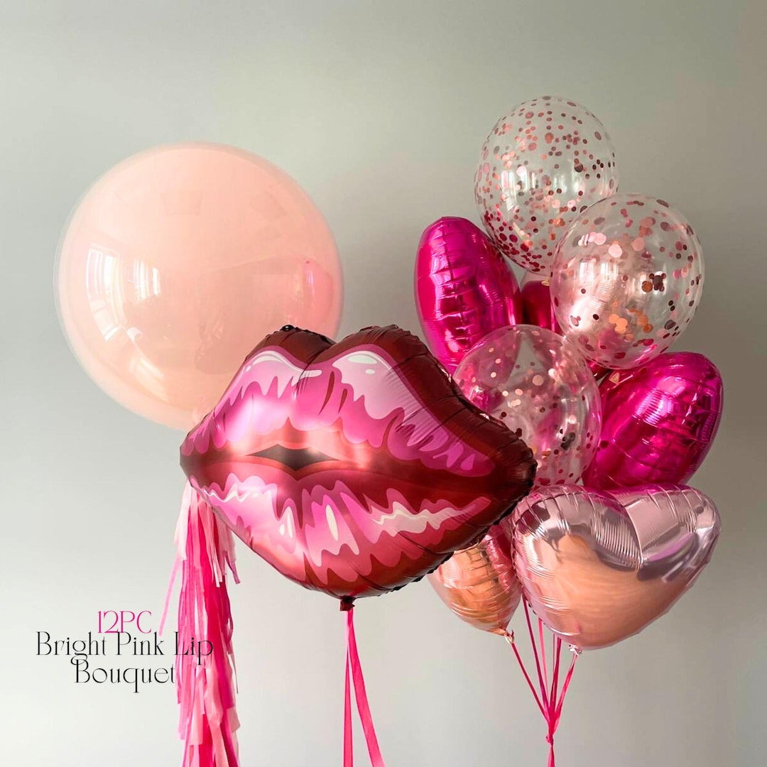 Bright Pink Lip Balloon Bouquet: Sweet Sixteen Party Decor - Etsy