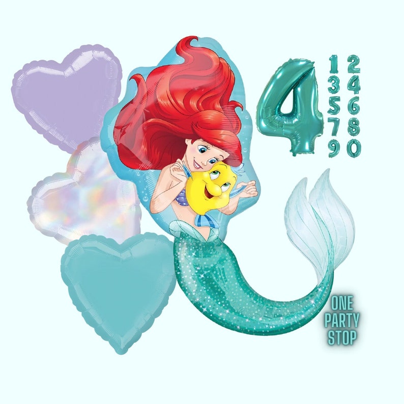 Ariel Little Mermaid Balloon Bouquet: Licensed Foil Balloons, Under the ...