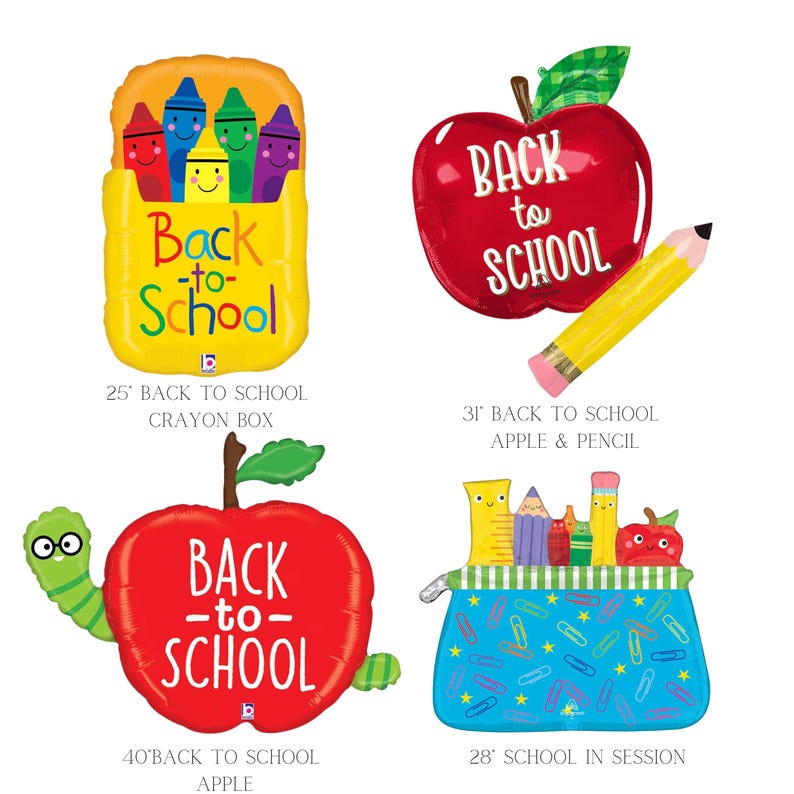 Back to School Foil Balloons: School Bus, Apple, Pencil, Crayon - Etsy