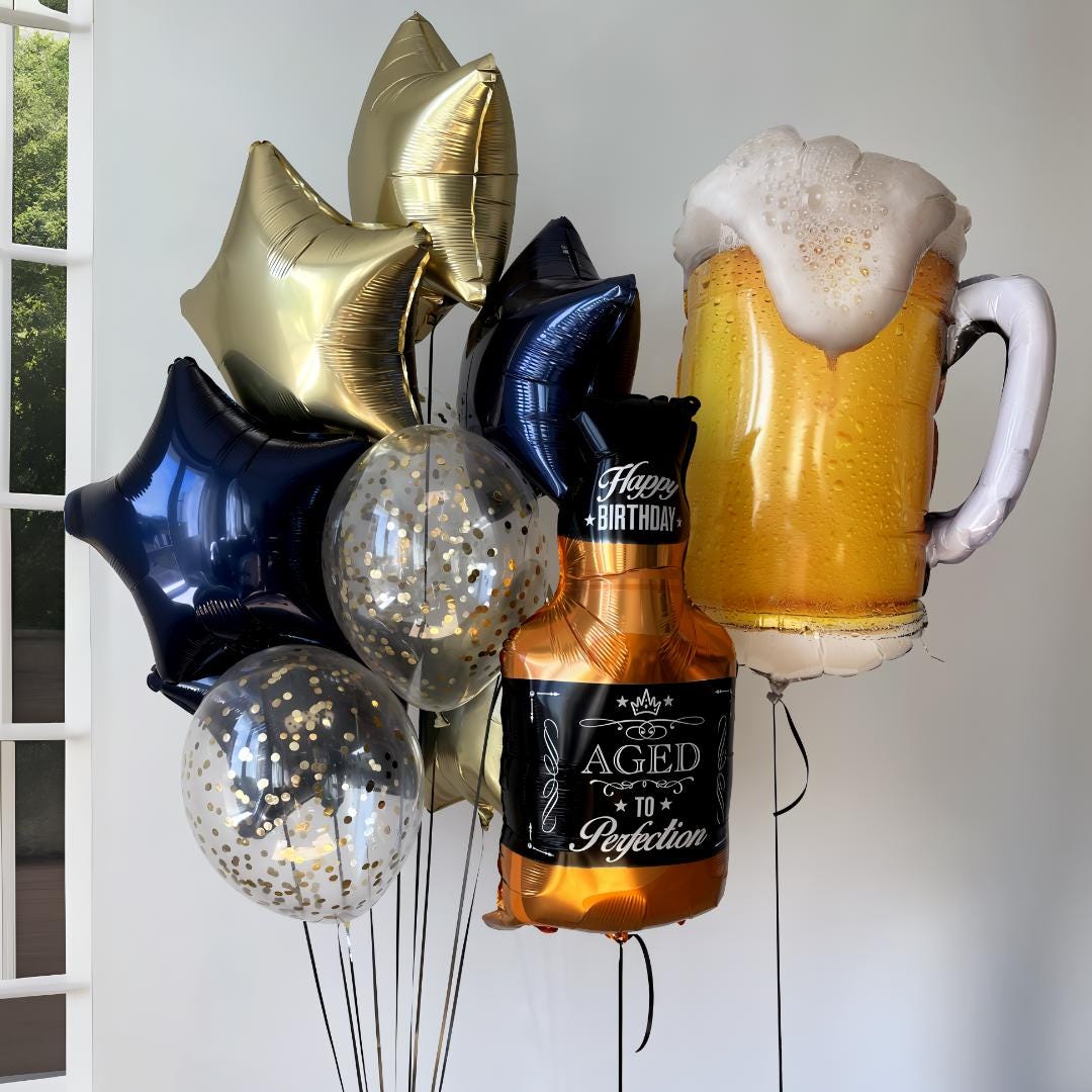 Whiskey Beer Birthday Balloons | Aged to Perfection Decor - Etsy