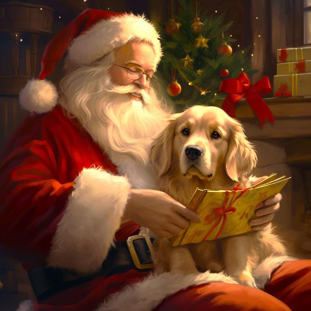 Santa With Golden Retriever #2 - Etsy