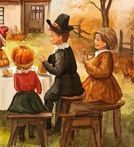Fall Scene With Pilgrims Celebrating Thanksgiving - Etsy