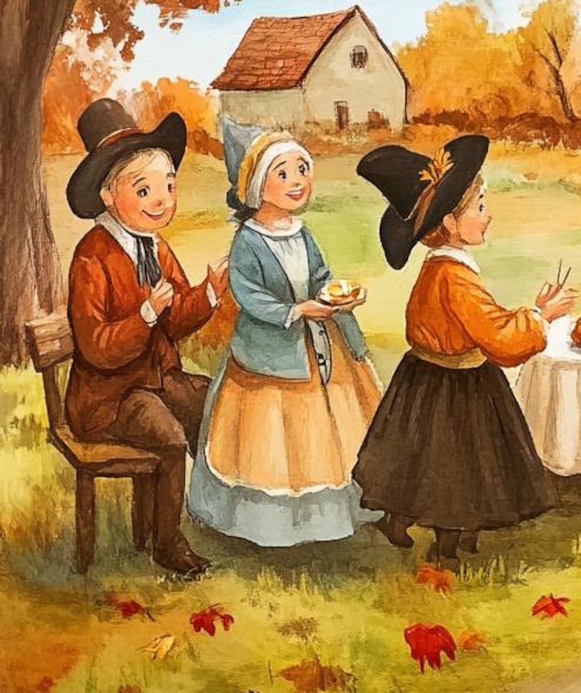 Fall Scene With Pilgrims Celebrating Thanksgiving - Etsy