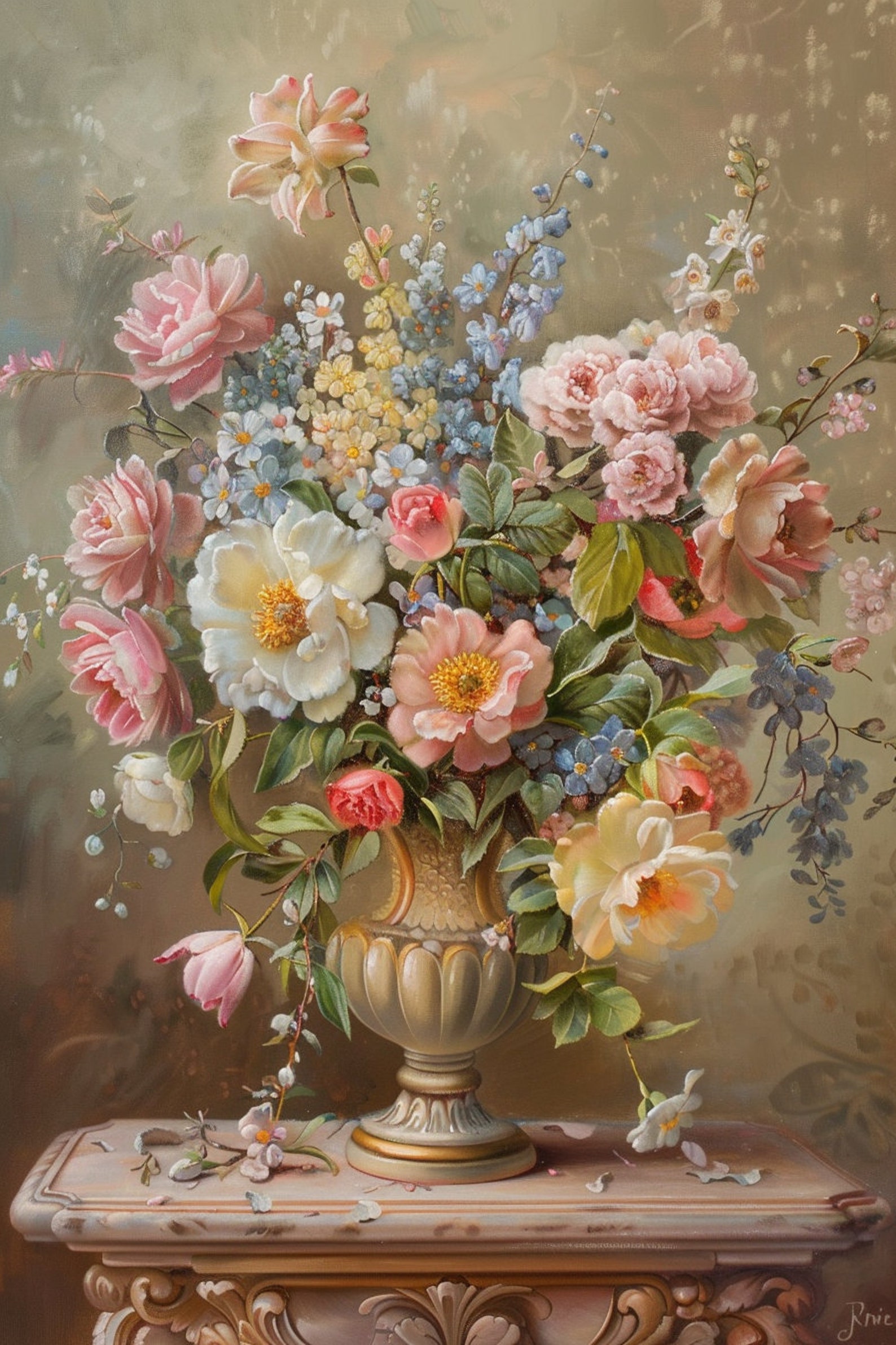 Vintage Vase of Spring Flowers - Etsy