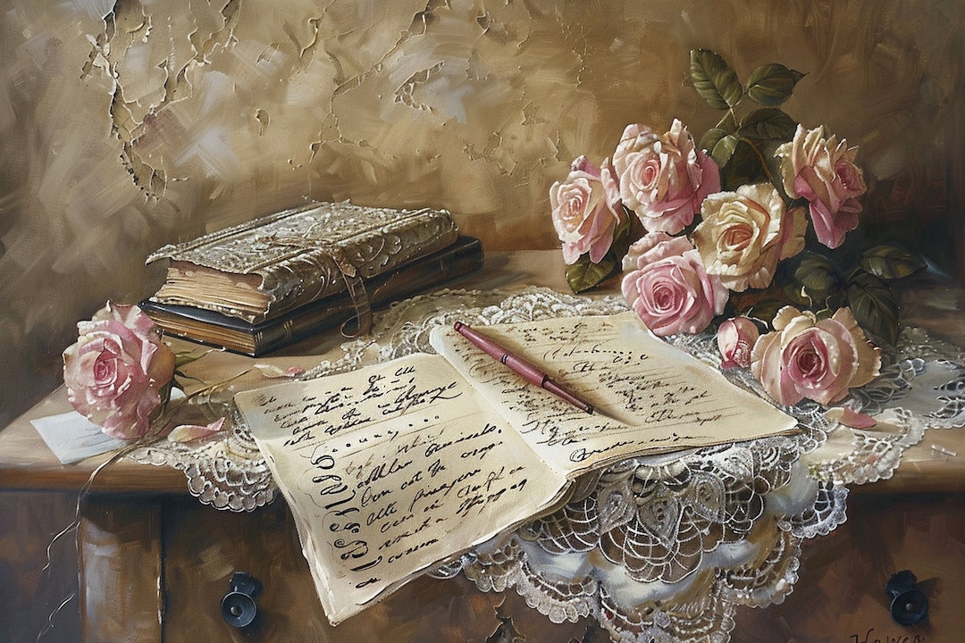 Vintage Lace, Books, Letters and Roses - Digital Download - Etsy