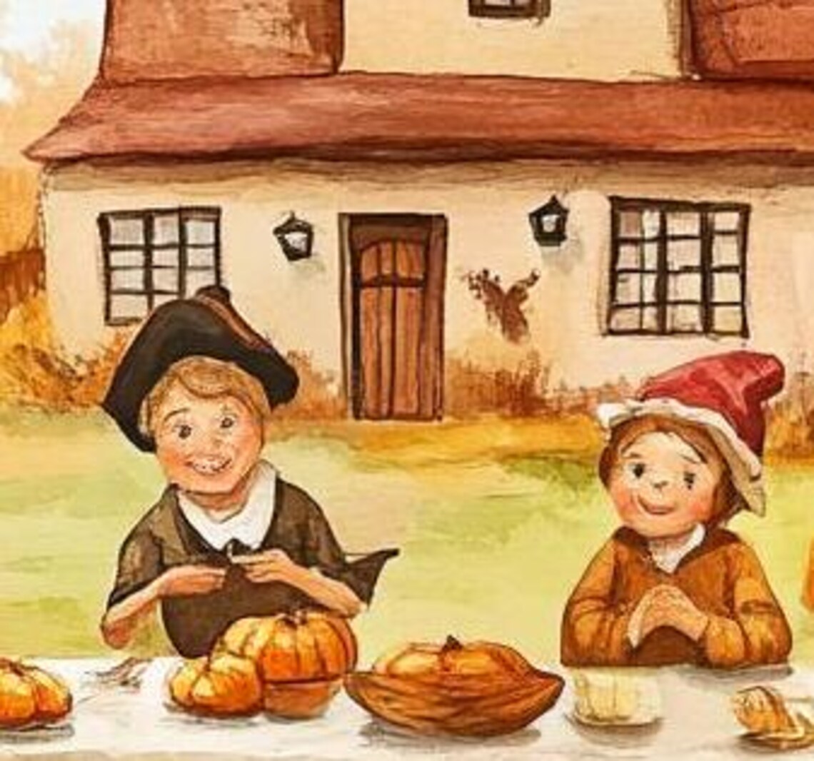 Fall Scene With Pilgrims Celebrating Thanksgiving - Etsy